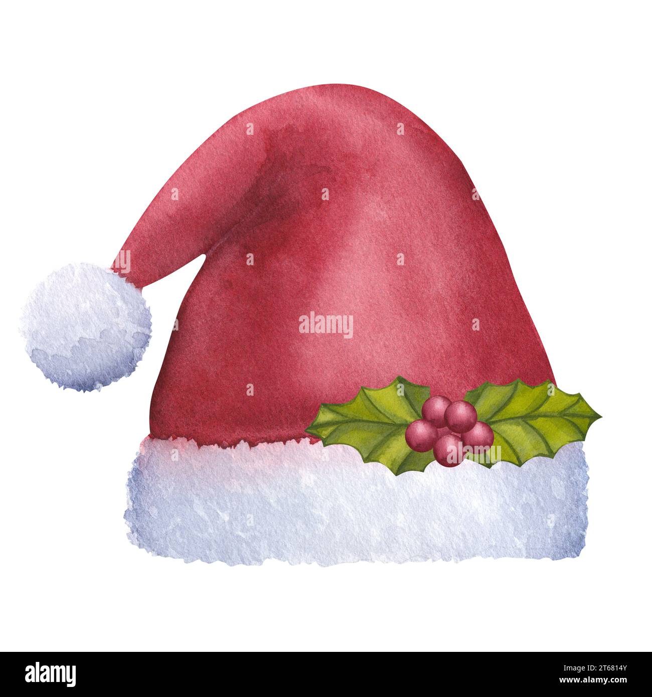 Christmas red hat, Santa Clause. Holly red berries. Happy New Year ...