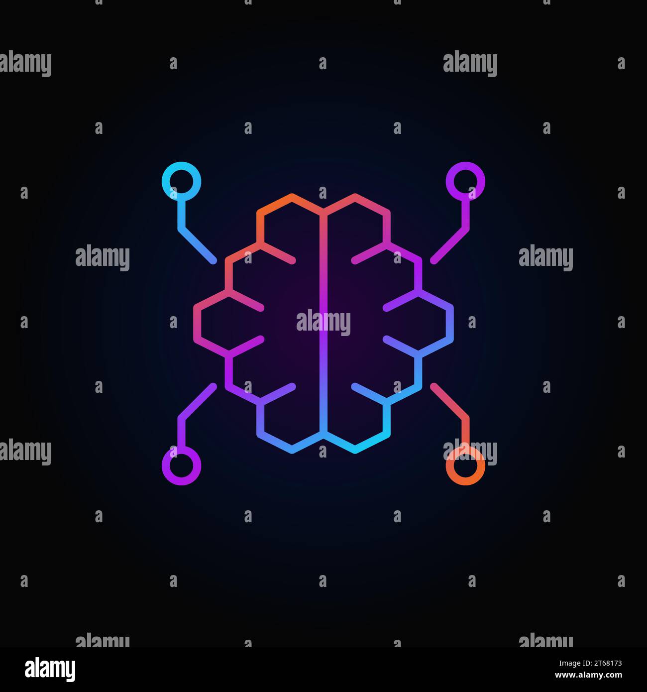 Digital brain vector colorful linear icon or sign on dark background ...