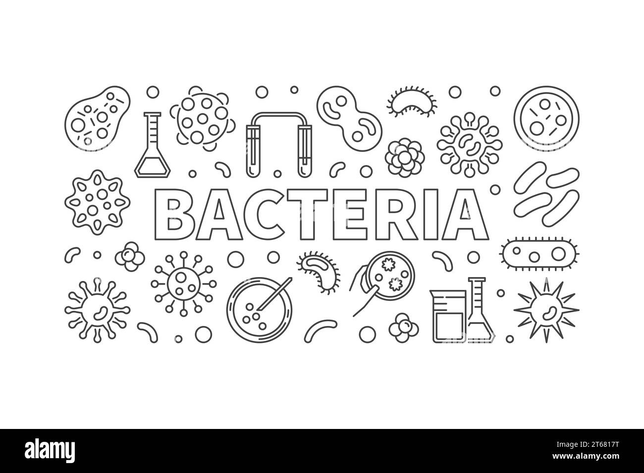 Bacteria horizontal thin line illustration. Vector concept banner made ...
