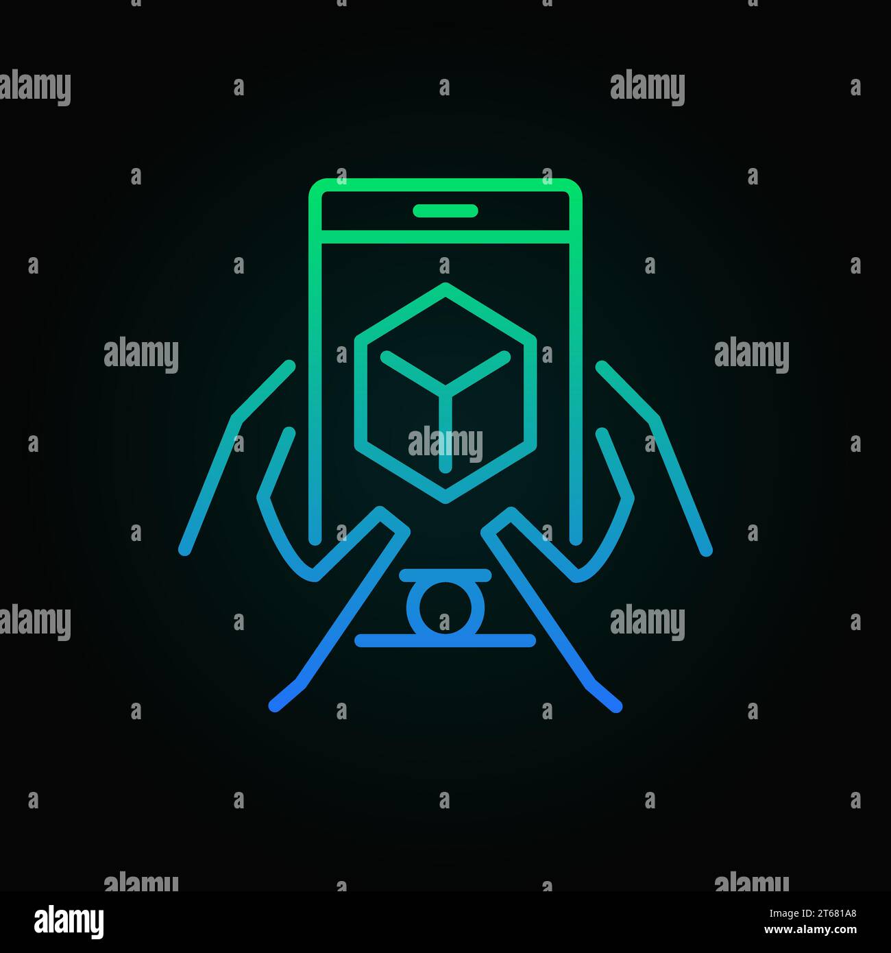 Hands with smart-phone linear colored icon. Augmented Reality or AR ...