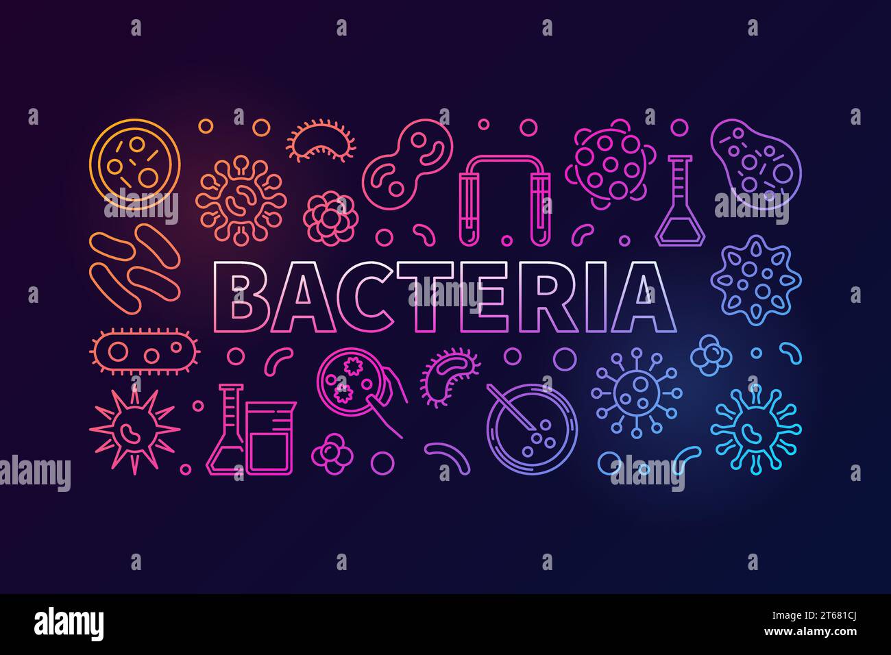 Bacteria horizontal colored illustration. Vector concept banner made ...