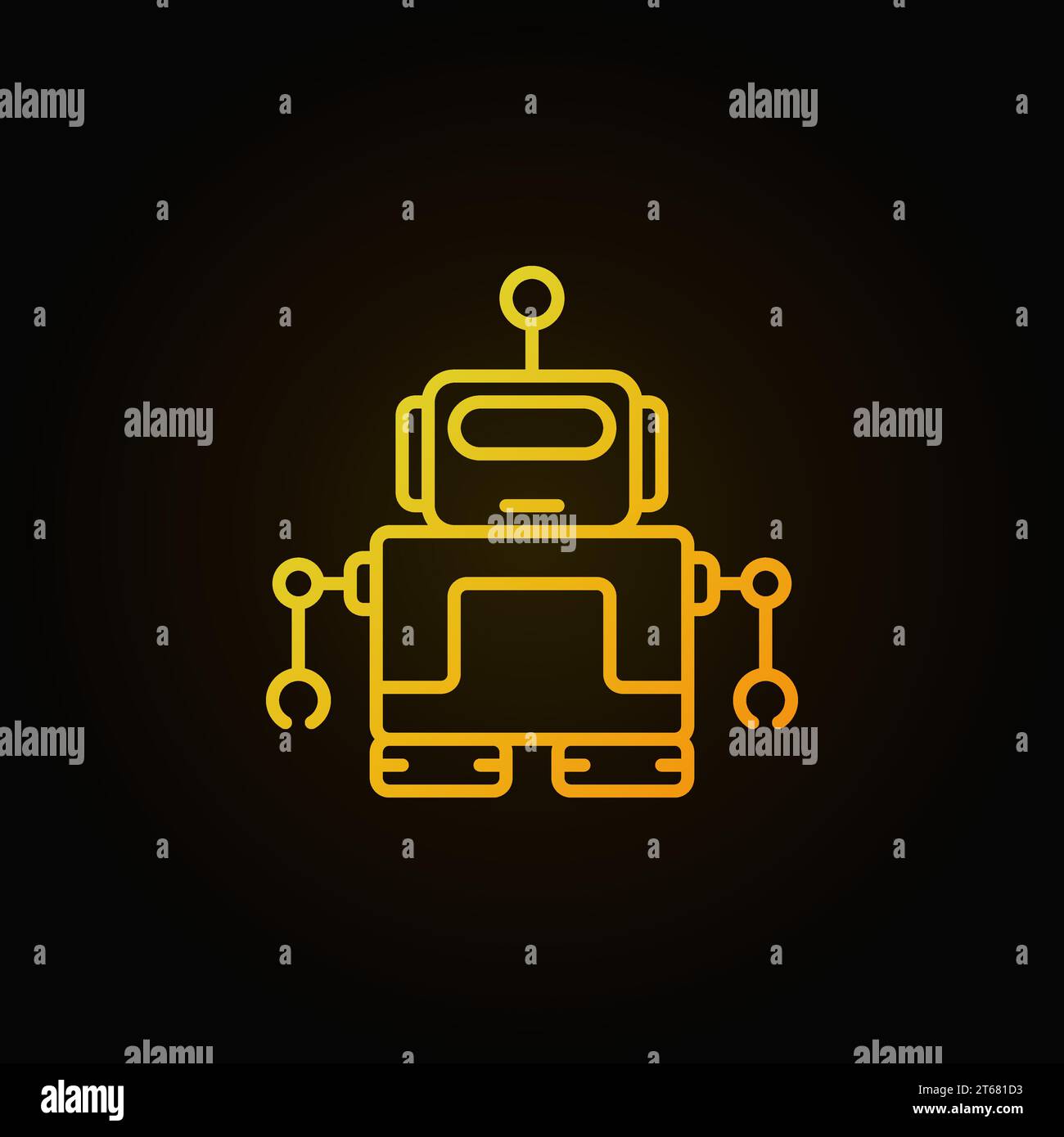 Yellow robot with antenna vector icon or sign in thin line style on ...