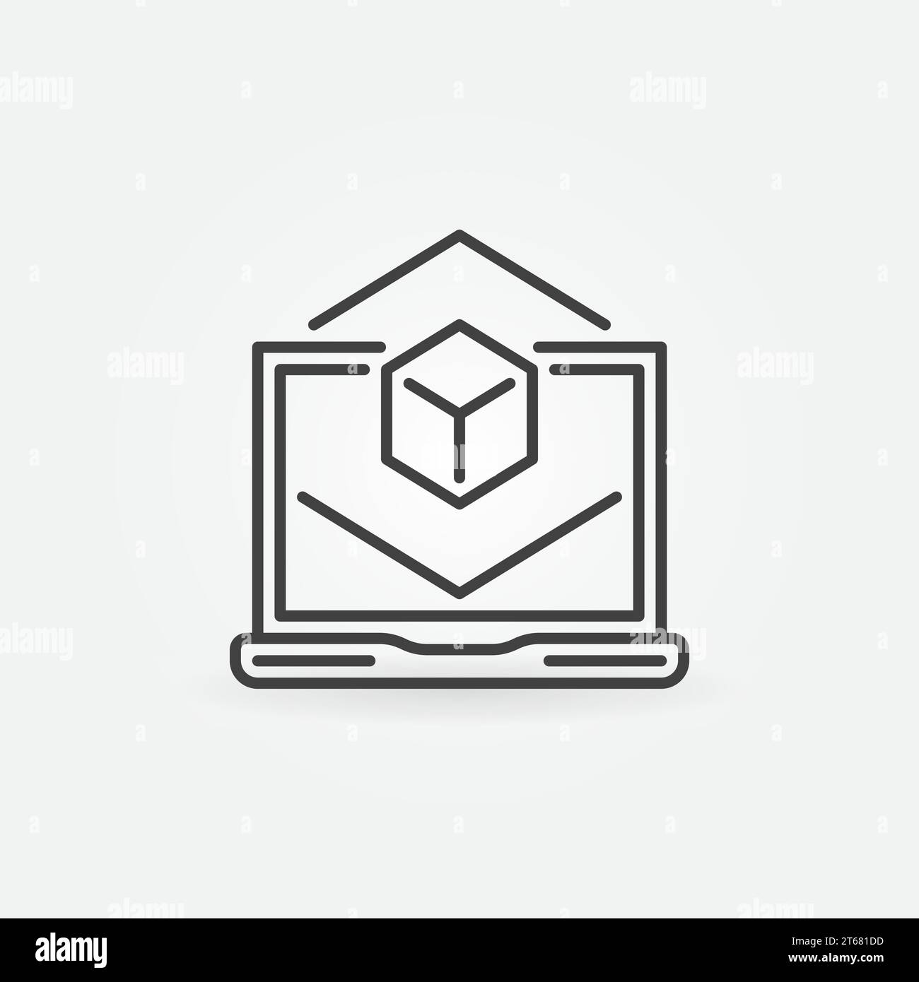 Laptop with cube linear icon. Vector AR concept sign in thin line style ...