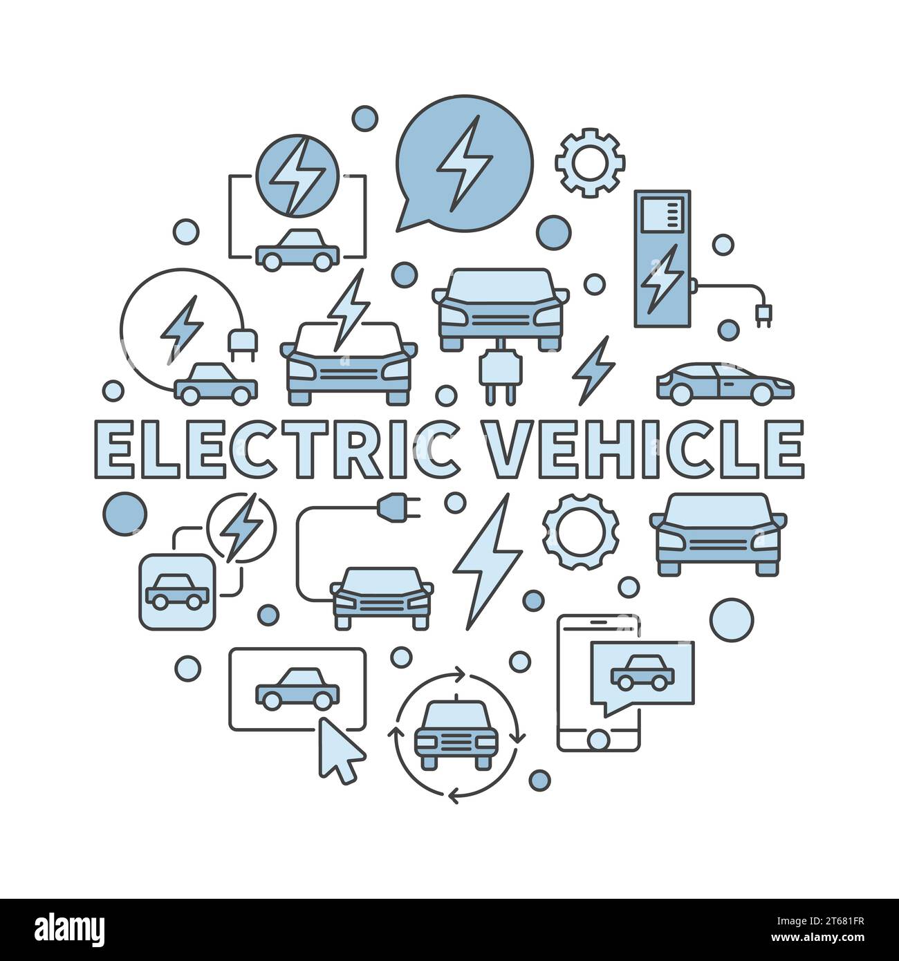 Electric Vehicle circular illustration - vector EV concept round modern ...