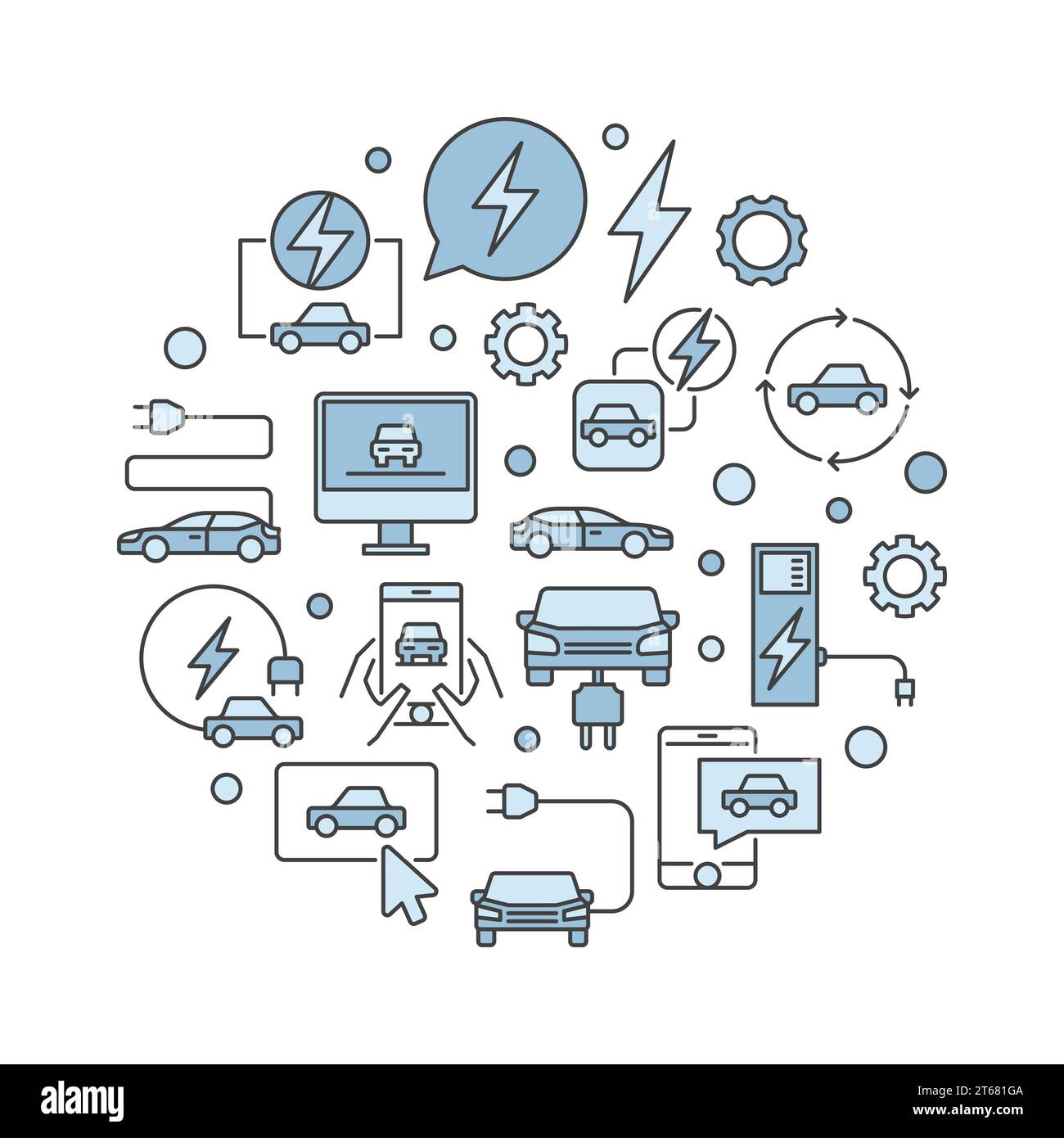 Creative electric car vector round concept illustration on white ...