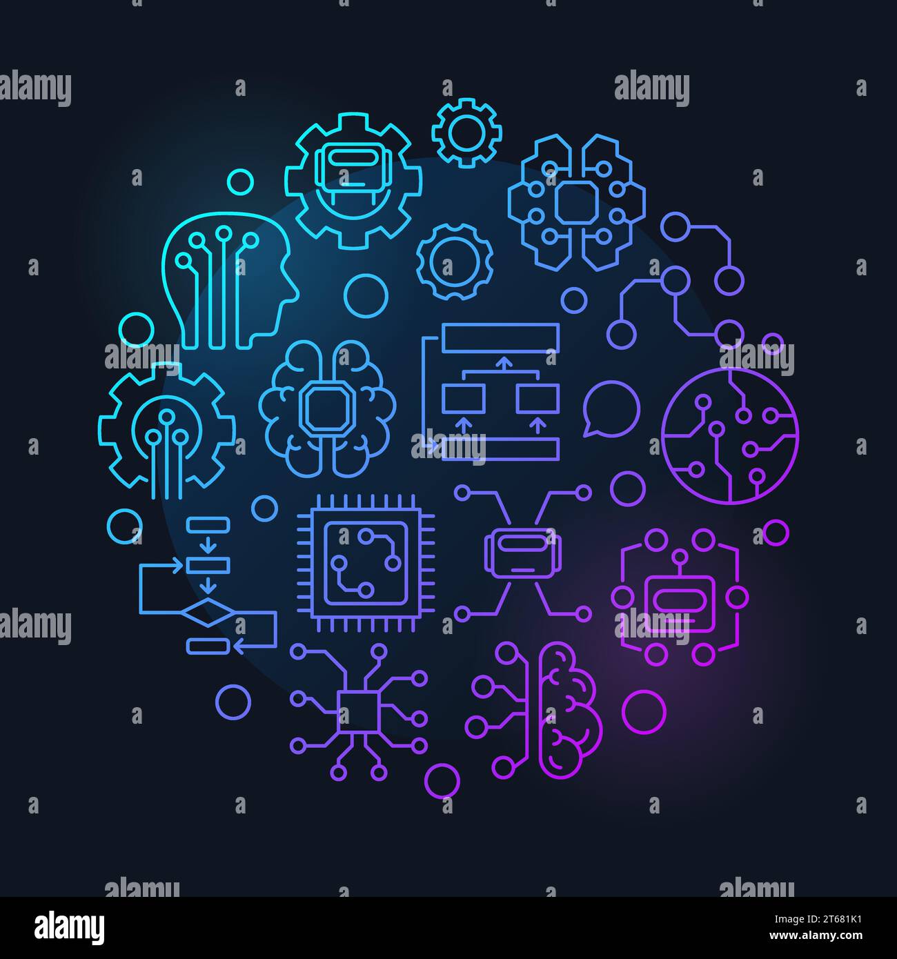 Artificial intelligence round vector colorful linear illustration or ...