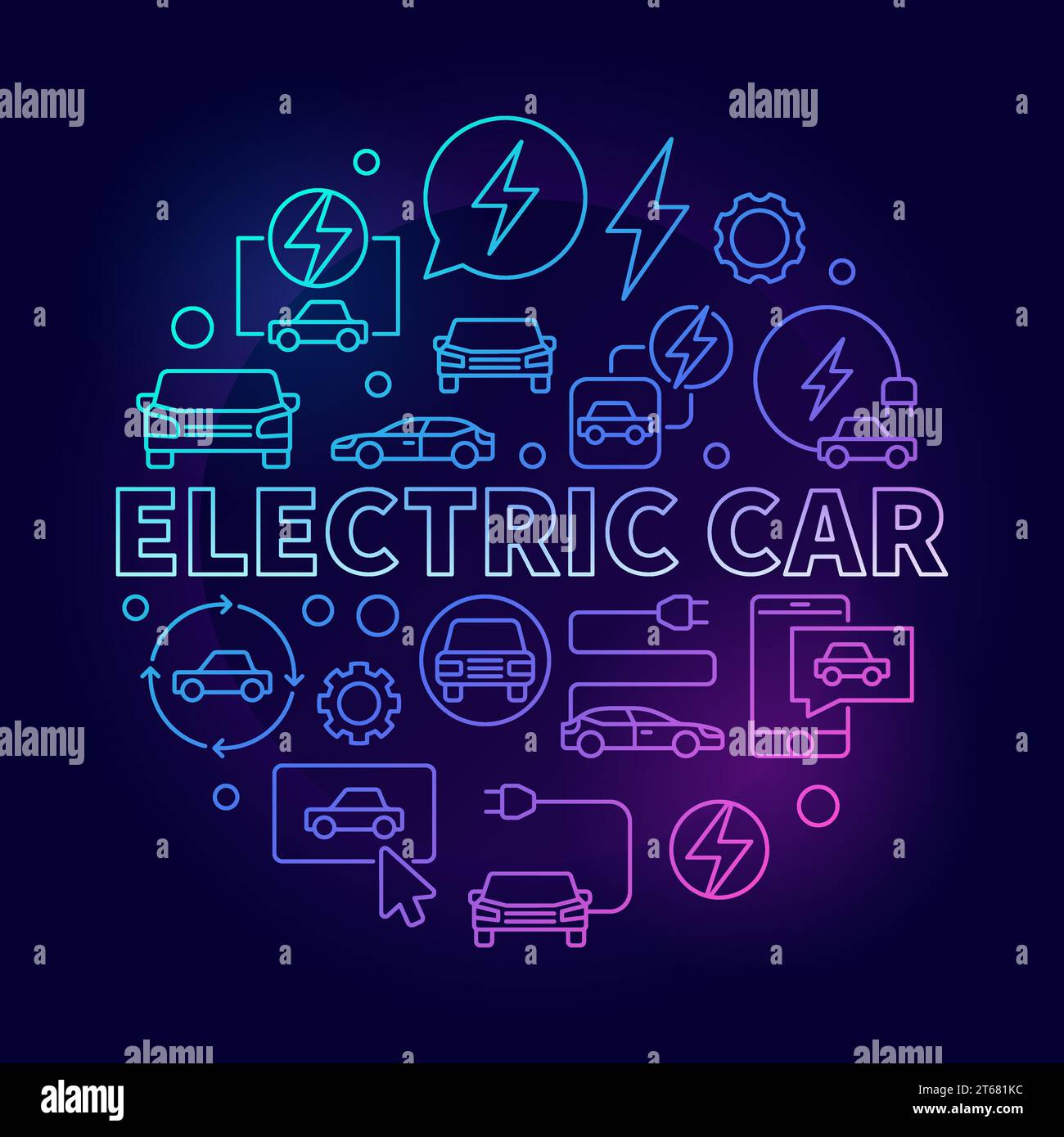 Electric Car round colorful illustration - vector EV concept line ...