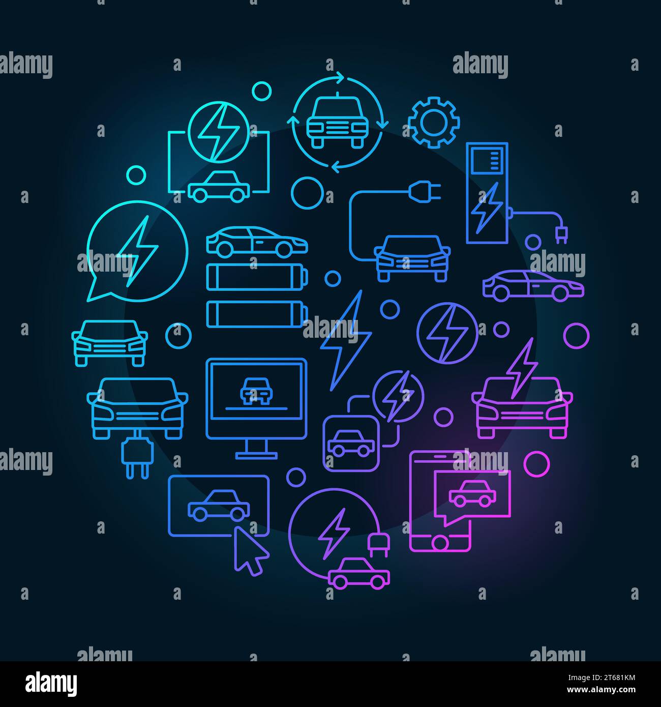 Electric vehicle round blue illustration - vector circular concept ...