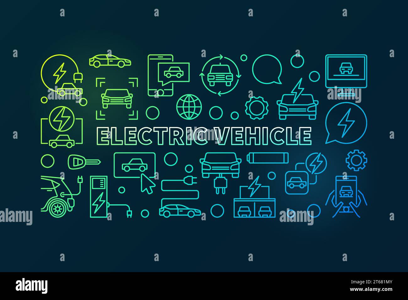 Electric vehicle colorful illustration. Vector EV horizontal concept ...