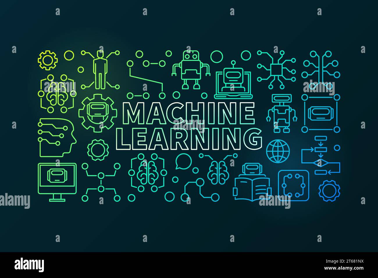 Modern colorful vector illustration made with outline words Machine ...