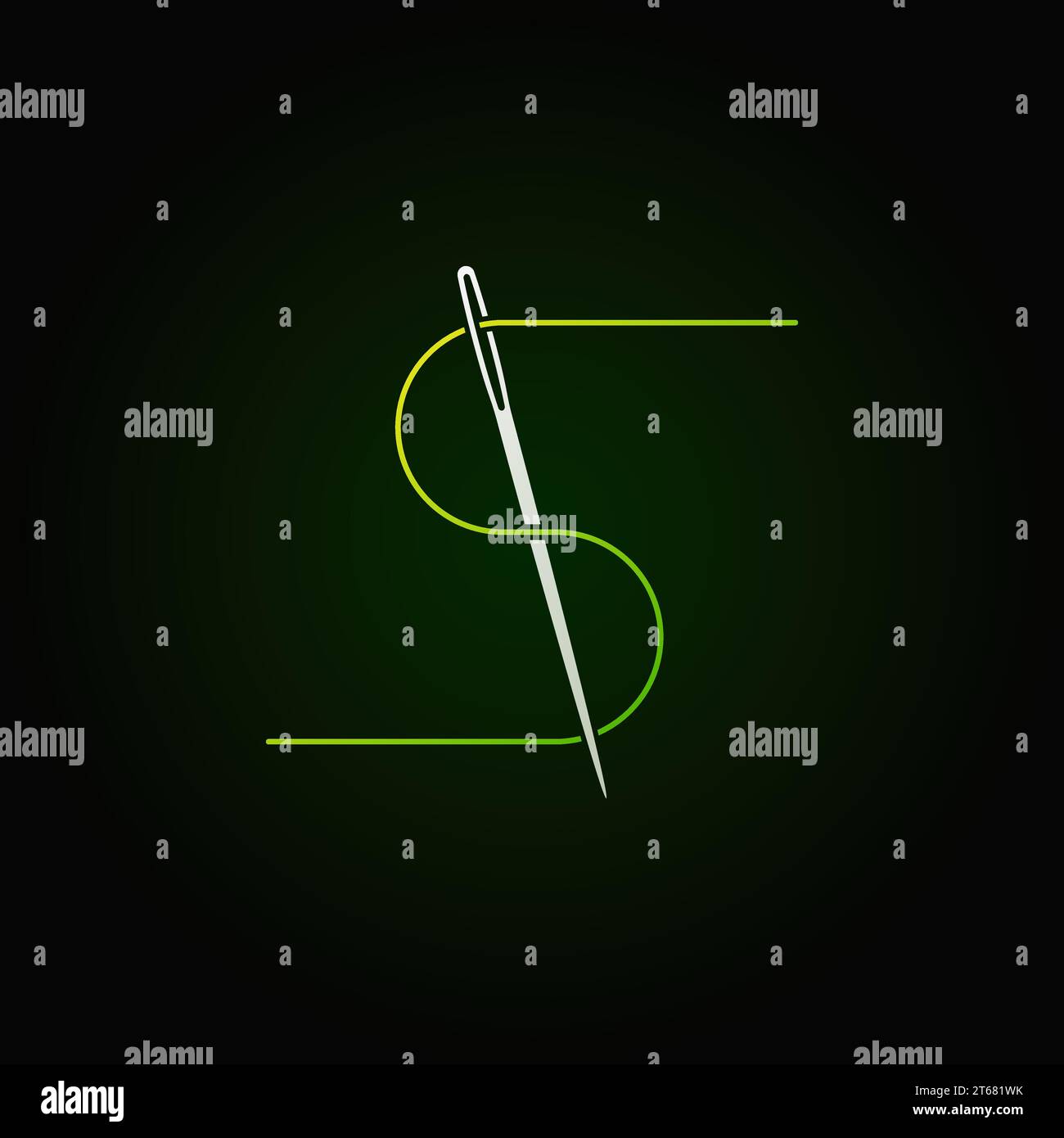Vector needle and green thread concept icon or symbol on dark ... Vector needle and green thread concept icon or symbol on dark ...