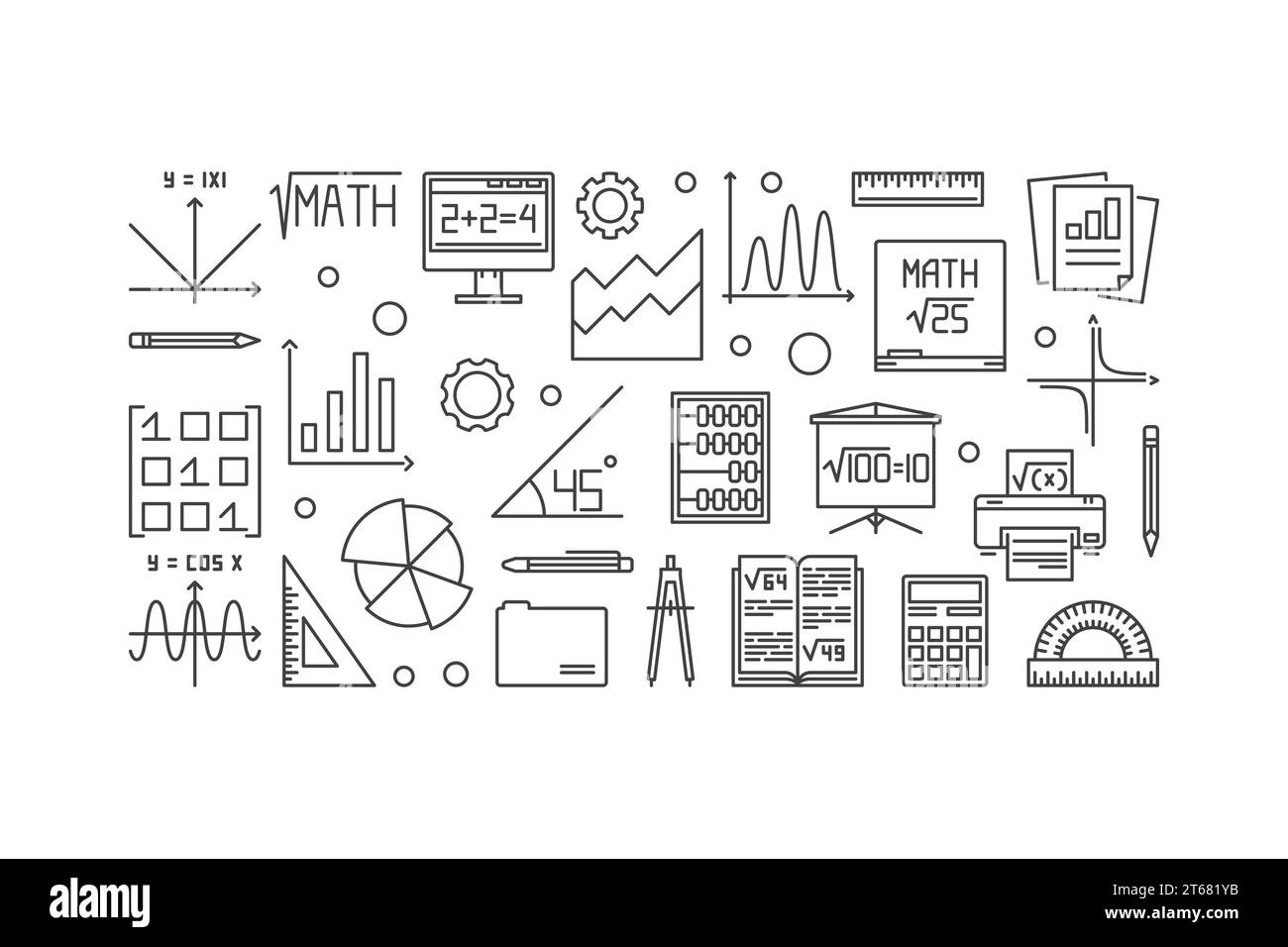 Mathematics vector thin line banner. Vector linear education and ...