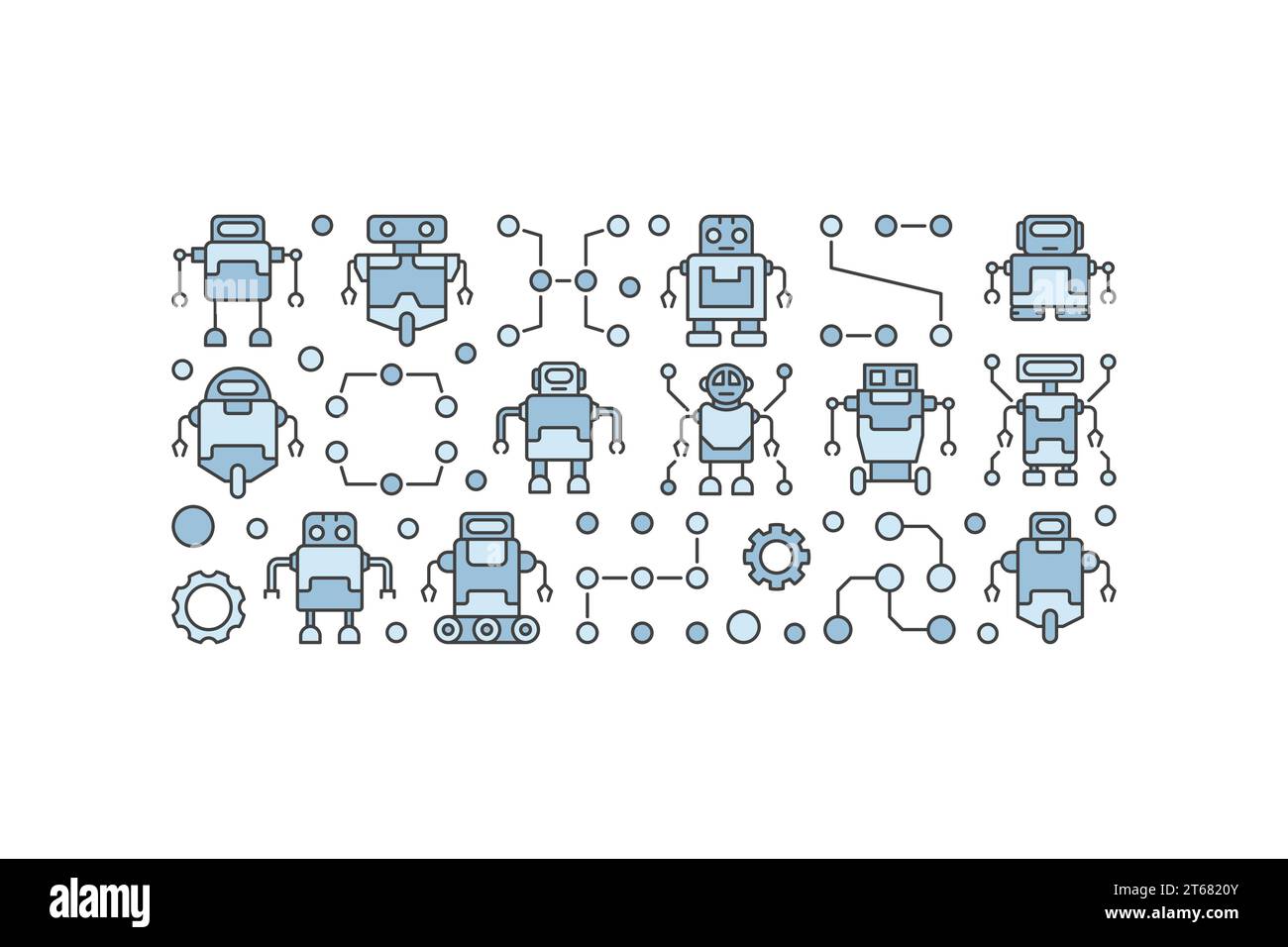 Robots concept vector horizontal banner on white background Stock ...