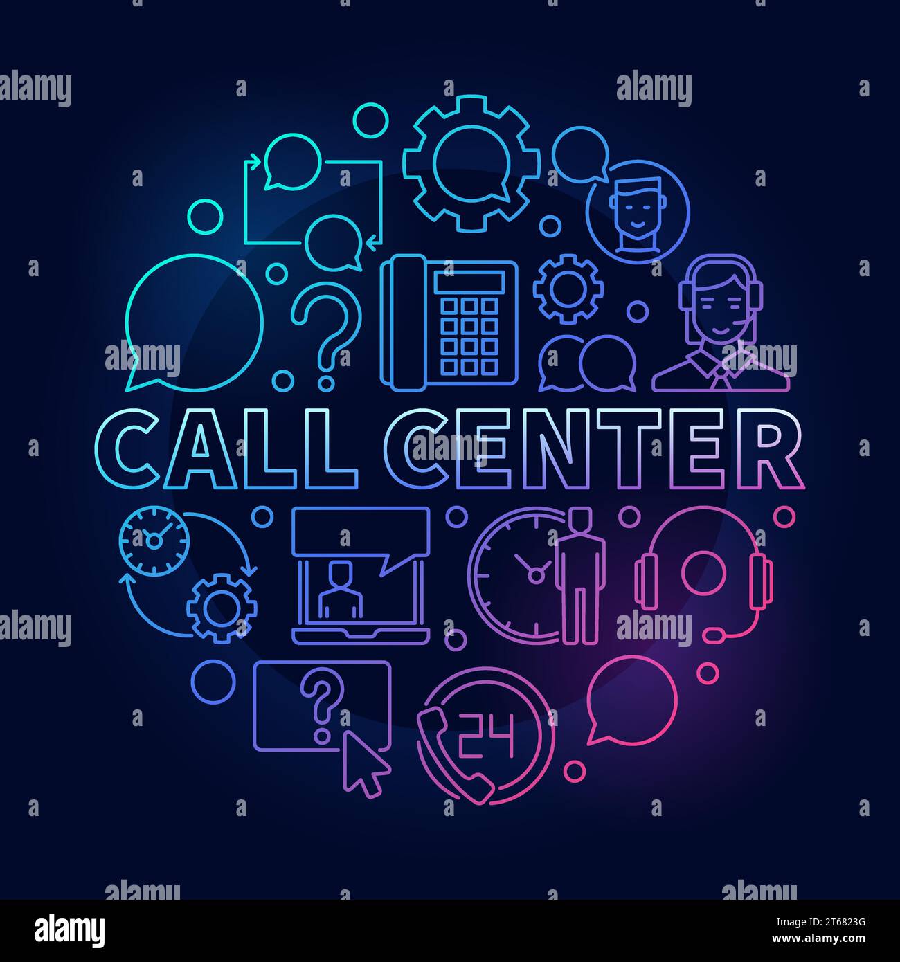 Call Center round colorful illustration. Vector customer service ...