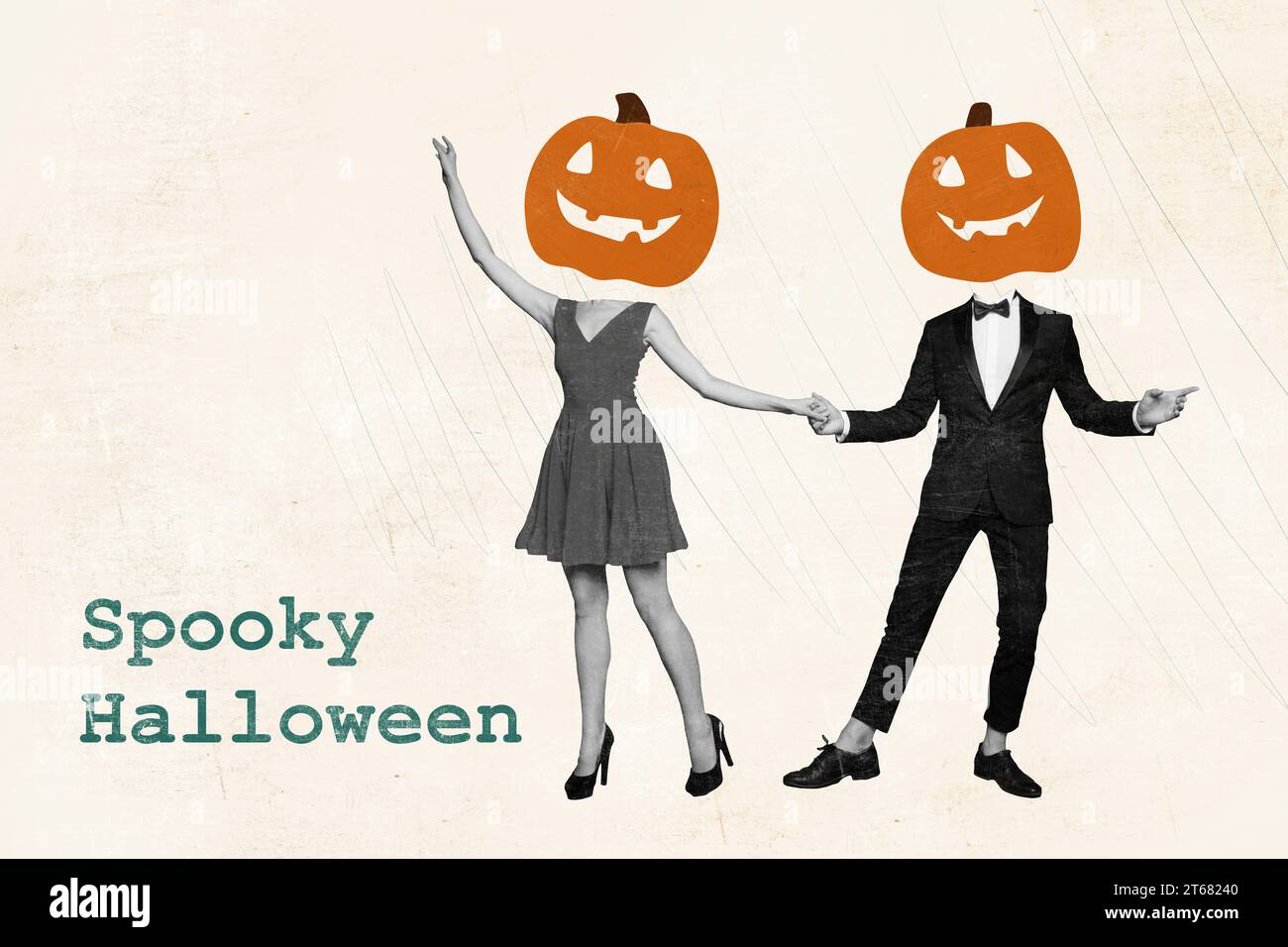 Collage retro image of funky young weird characters celebrating spooky ...