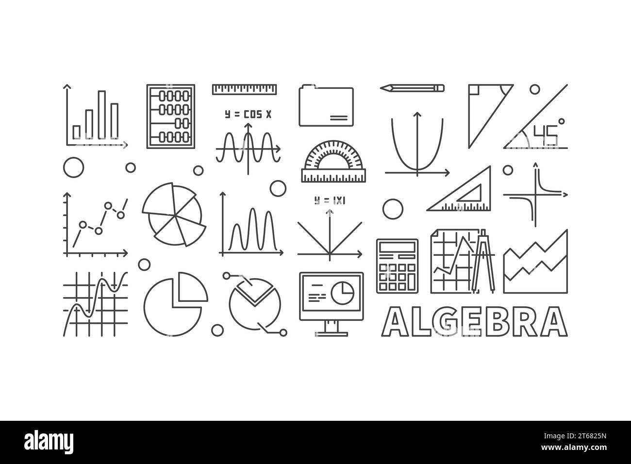 Algebra vector outline illustration or banner on white background Stock ...