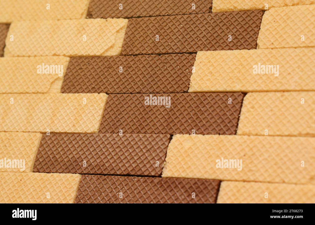 Stacked delicious chocolate wafers in large amount. Two different ...