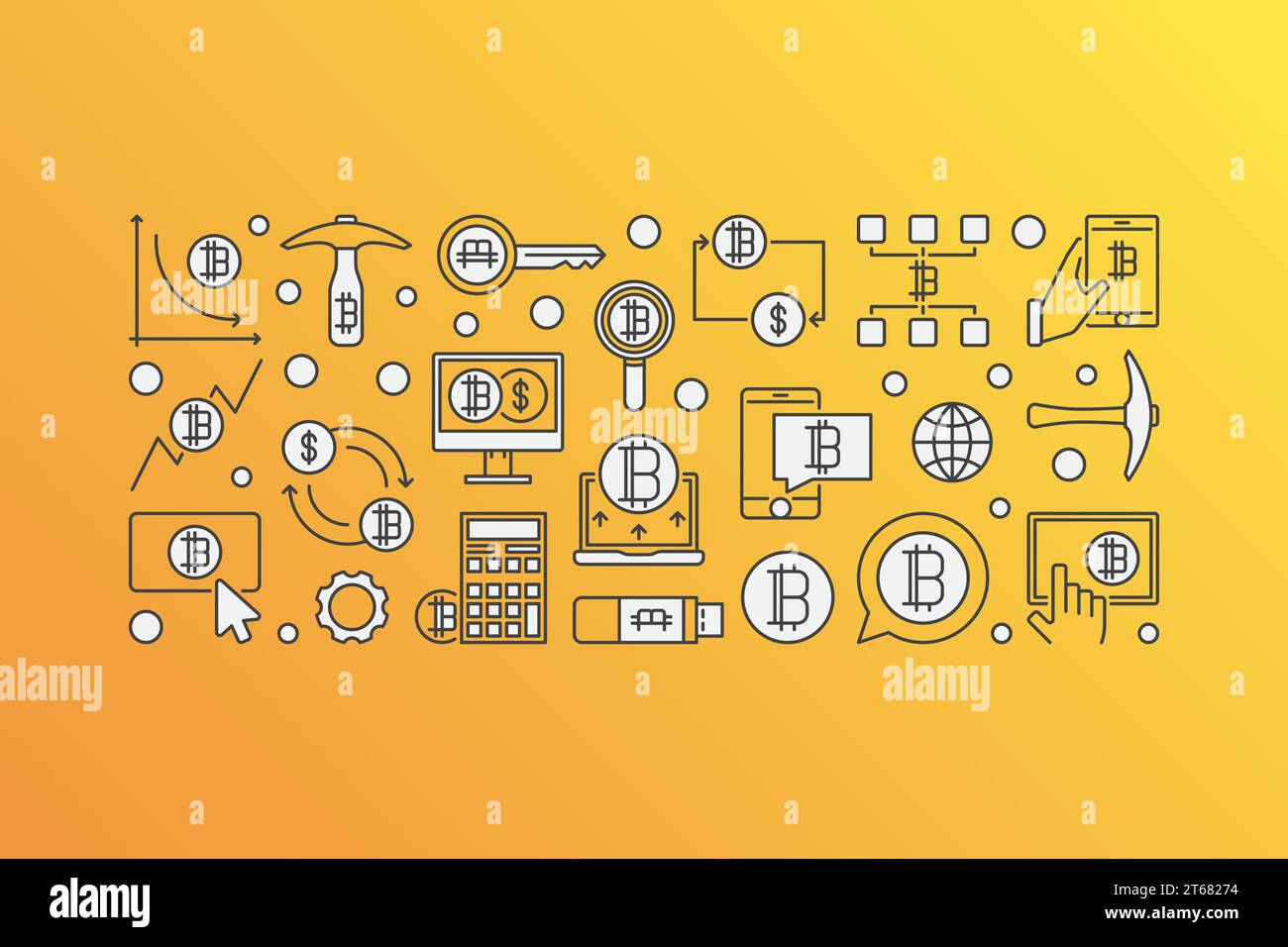 Bitcoin minimal vector banner. Digital cryptocurrency mining concept ...