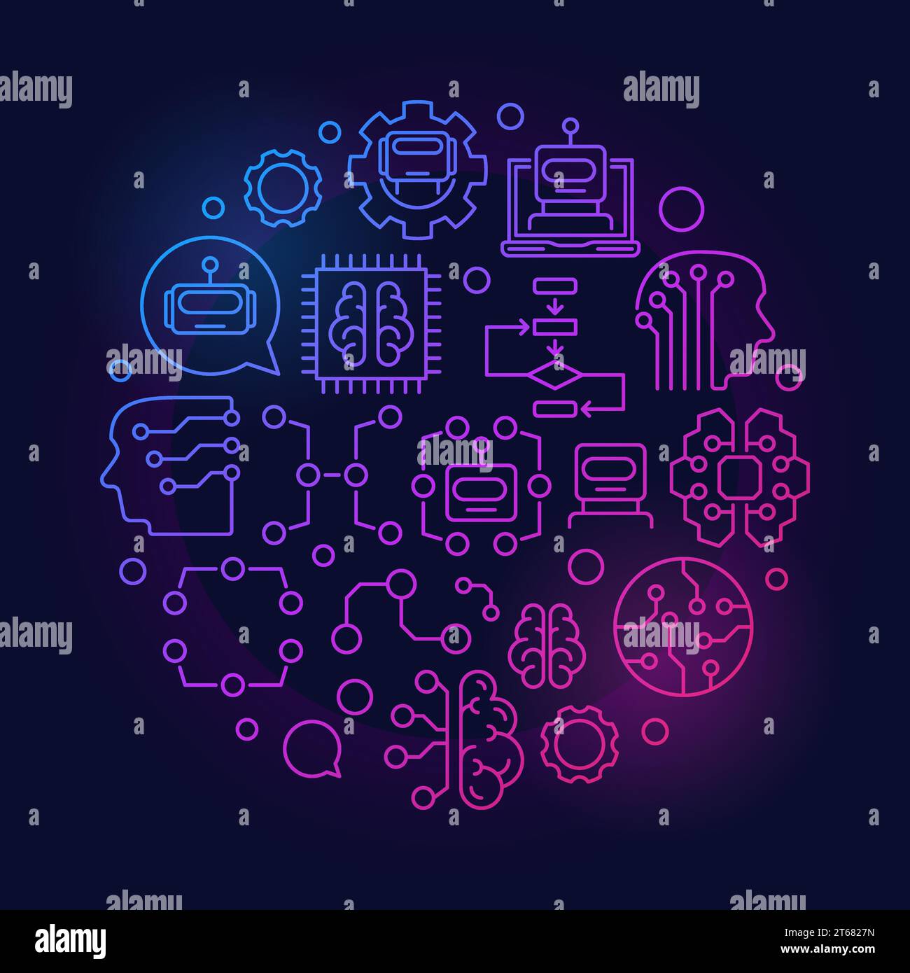 Machine learning colorful round vector illustration in linear style on ...