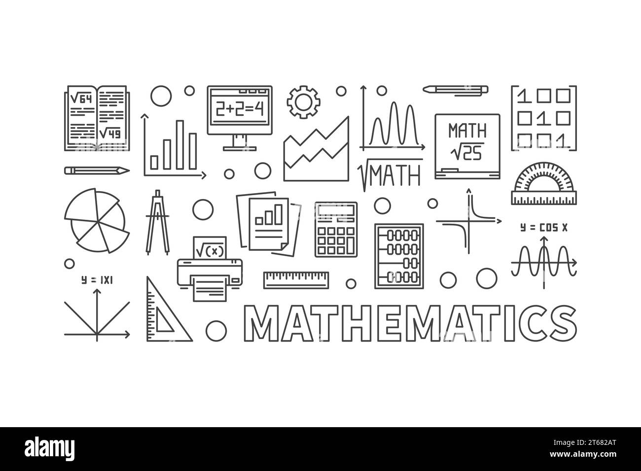 Vector mathematics concept modern line illustration on white background ...