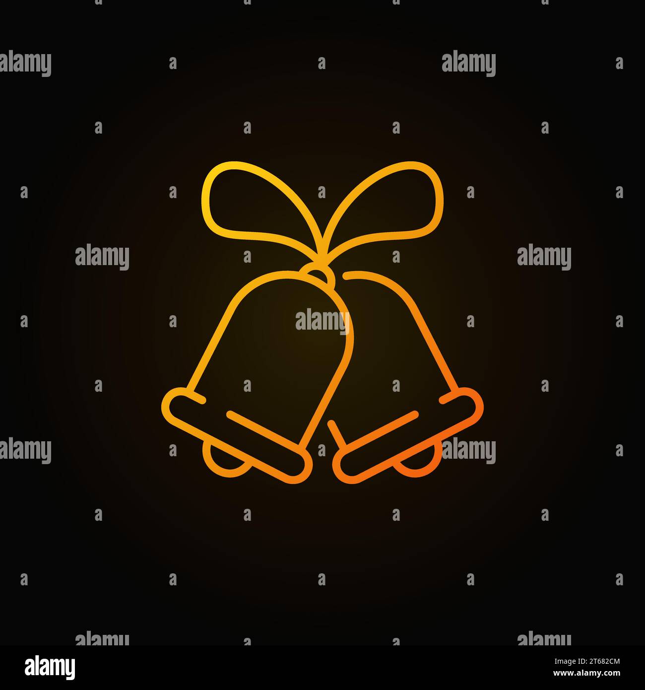 Two bells vector yellow line icon or design element on dark background ...