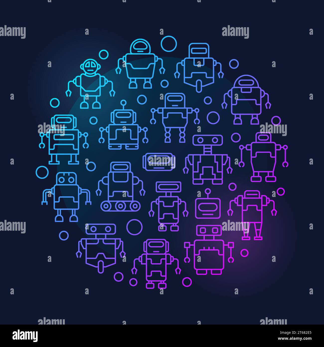 Robots round colorful illustration. Vector circular symbol made with ...