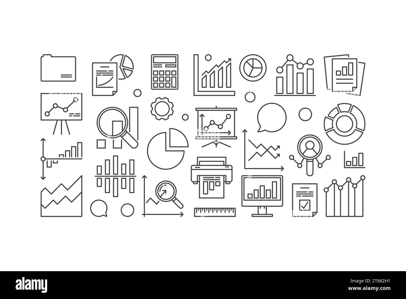 Statistics and analytics concept illustration or banner in thin line ...