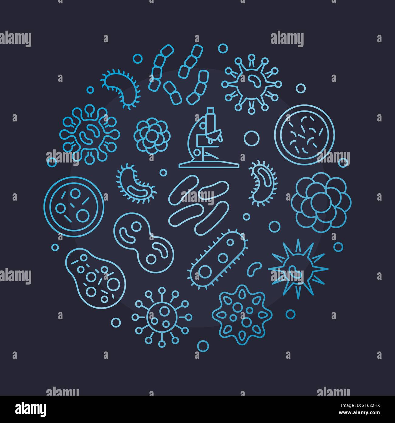 Microbes round outline blue illustration. Vector circular symbol made ...