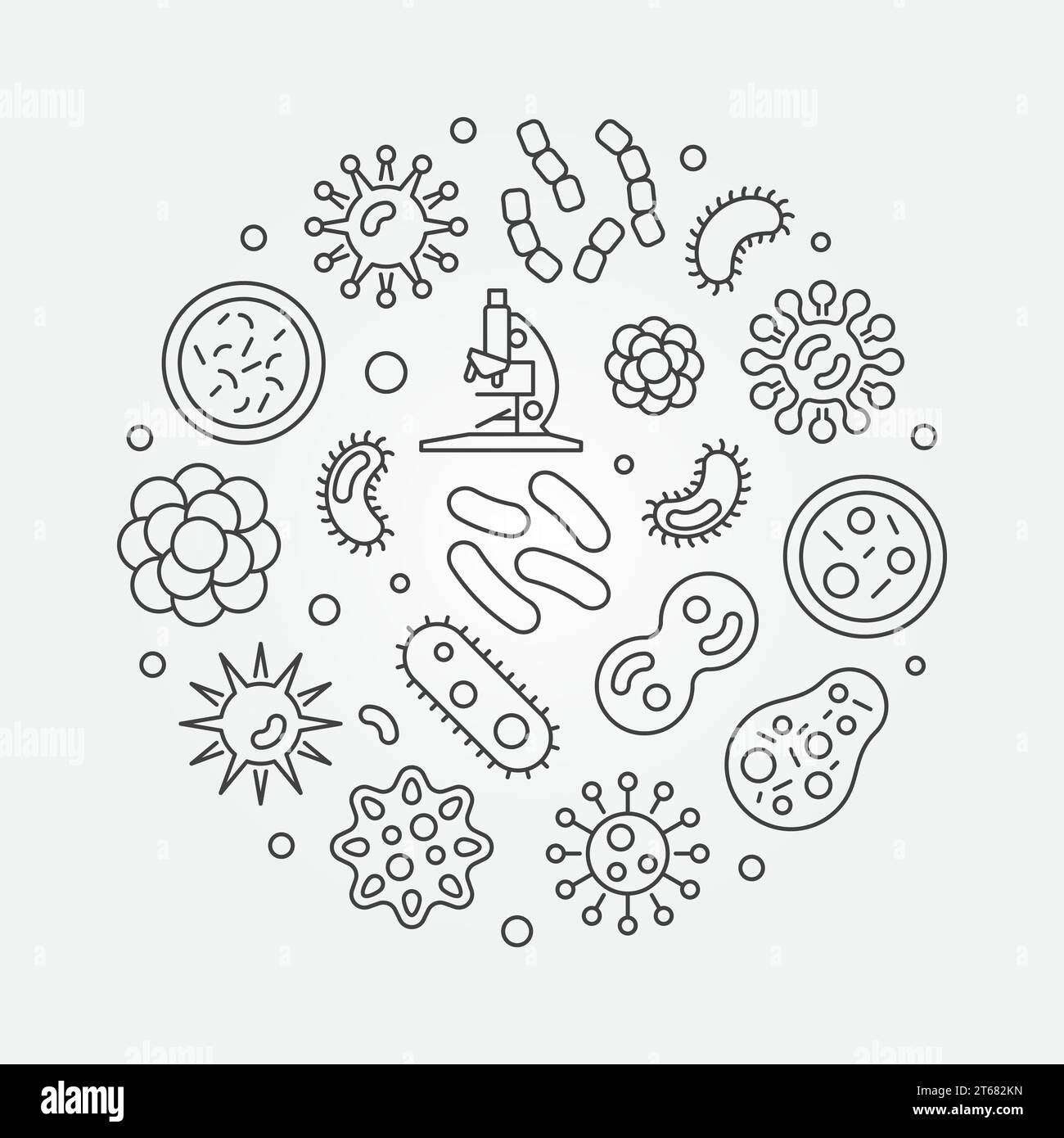 Microbes round outline illustration. Vector concept circular symbol ...