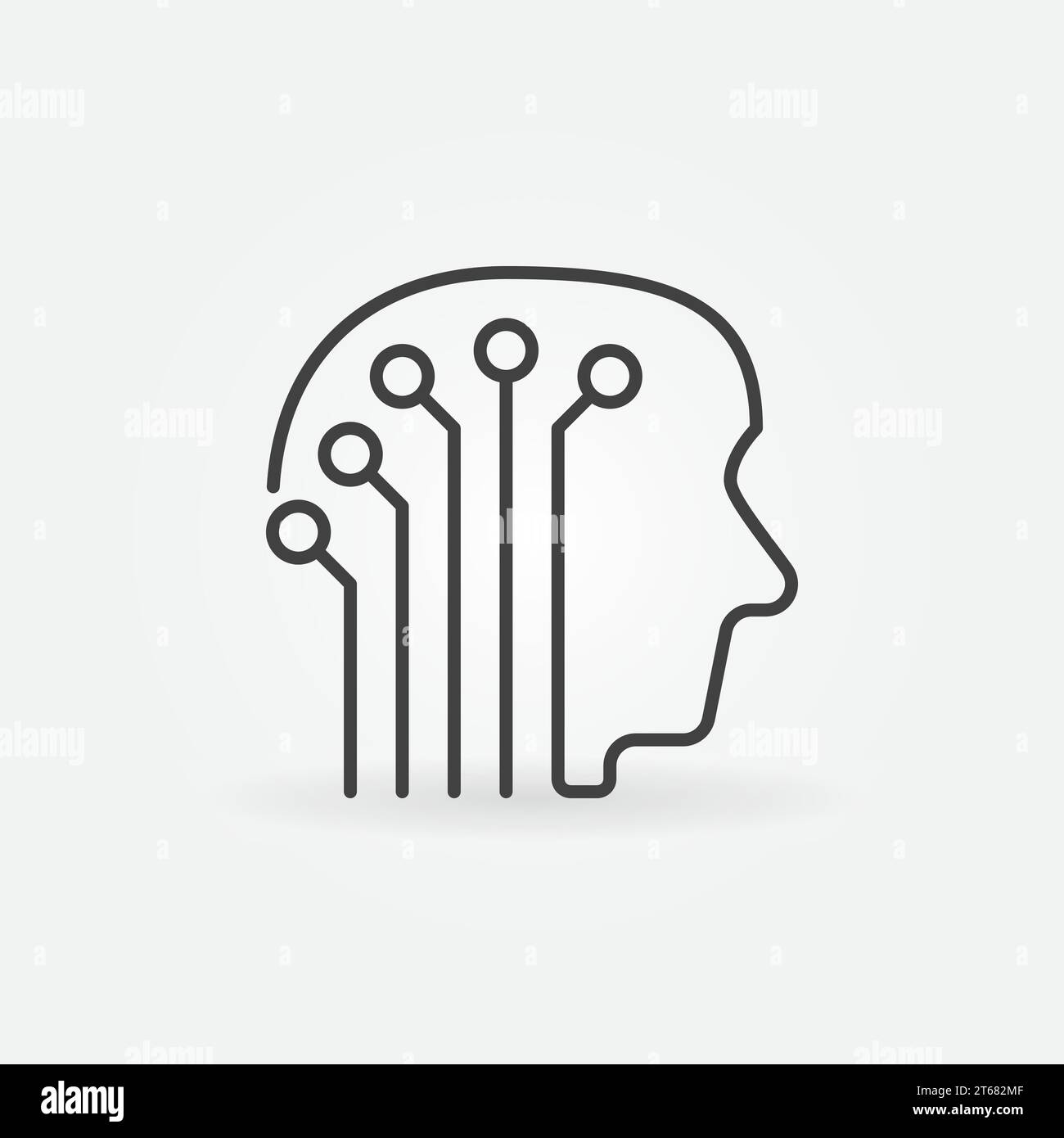 Human head with electronic circuit concept icon or symbol in thin line ...
