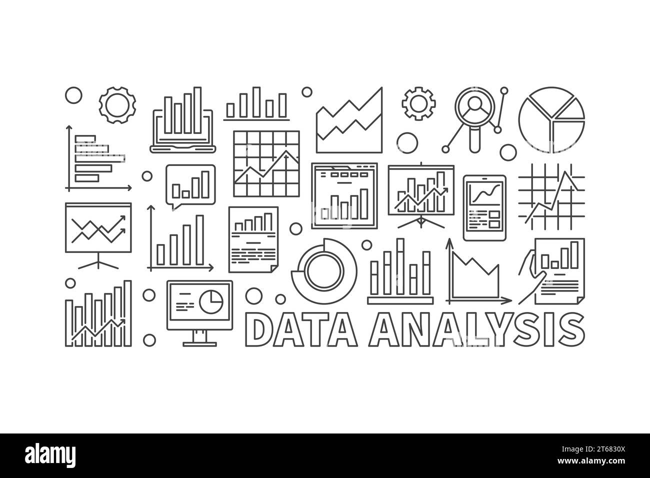 Data analysis line banner. Vector financial business analysis outline ...