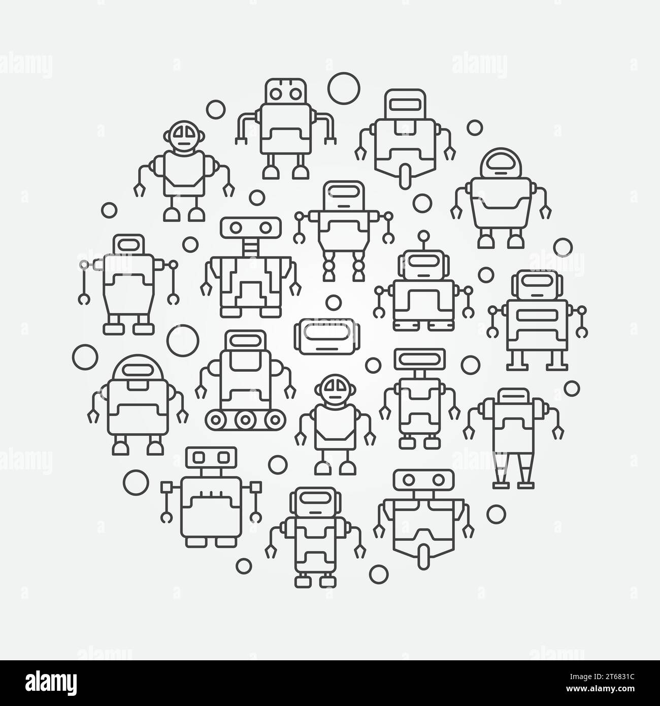Robots circular linear illustration - vector round symbol made with ...