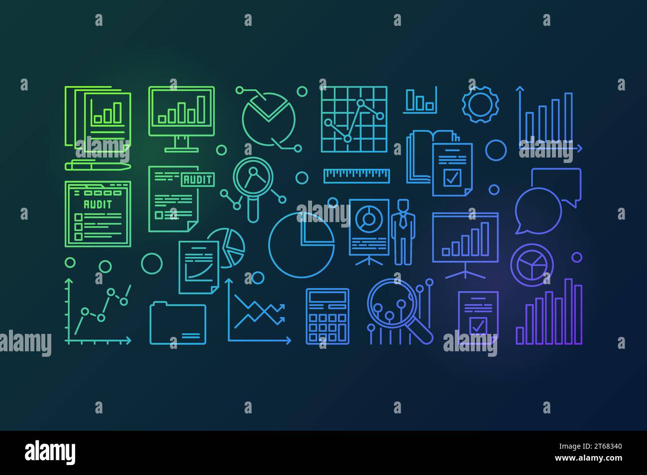 Financial audit vector colorful outline illustration on white ...