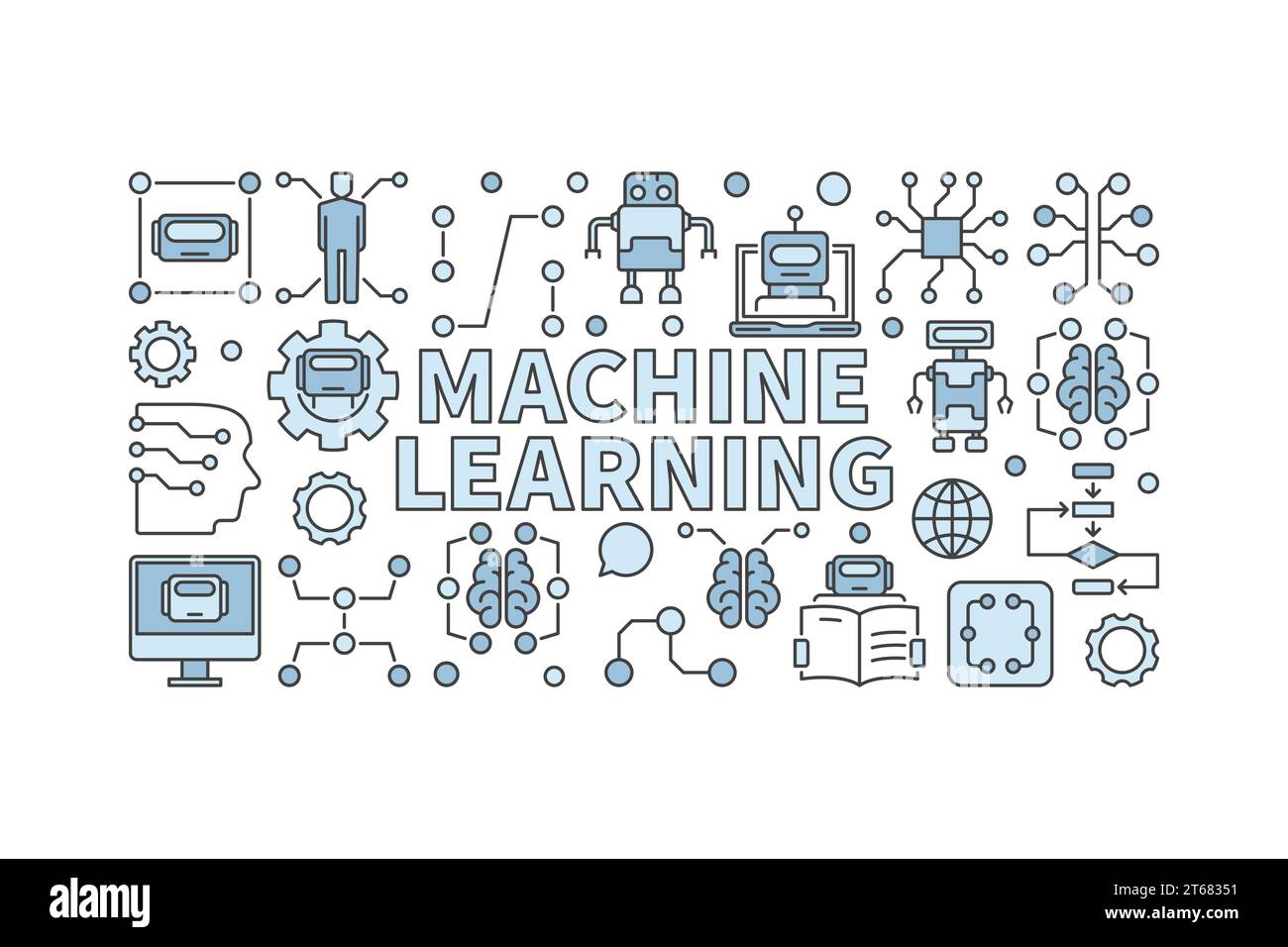 Machine learning algorithm illustration. Technology concept vector horizontal banner on white ...