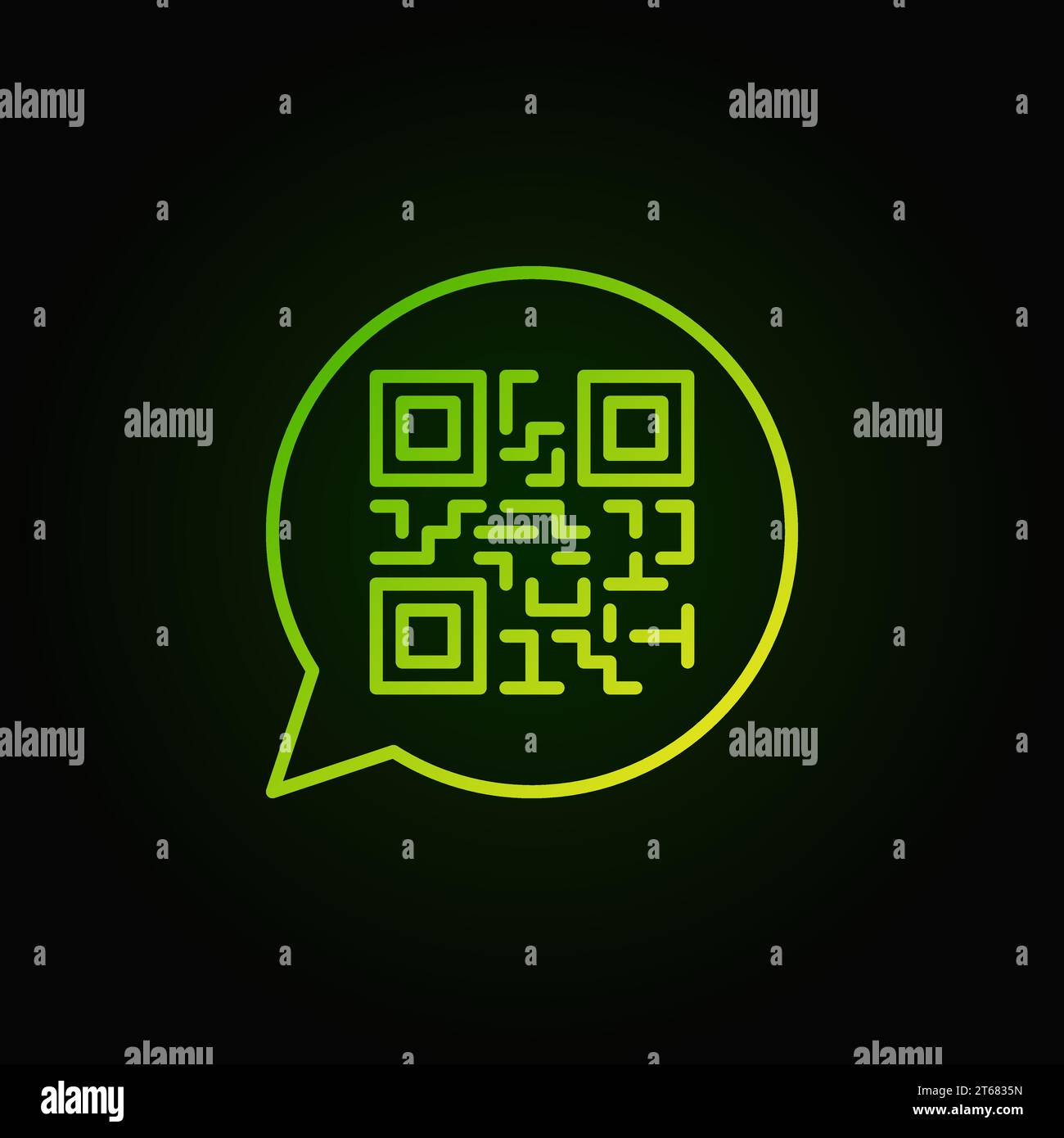 Green QR code in speech bubble vector linear icon or symbol on dark background Stock Vector ...