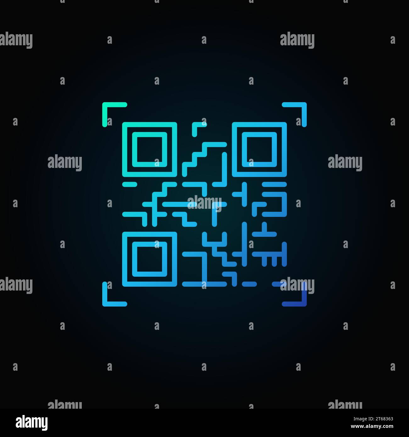 Blue QR code scanning vector icon or design logo in thin line style on ...