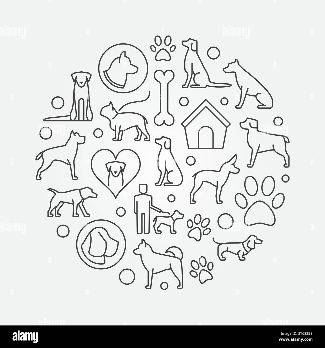Dog round illustration - vector concept thin line circular symbol made ...