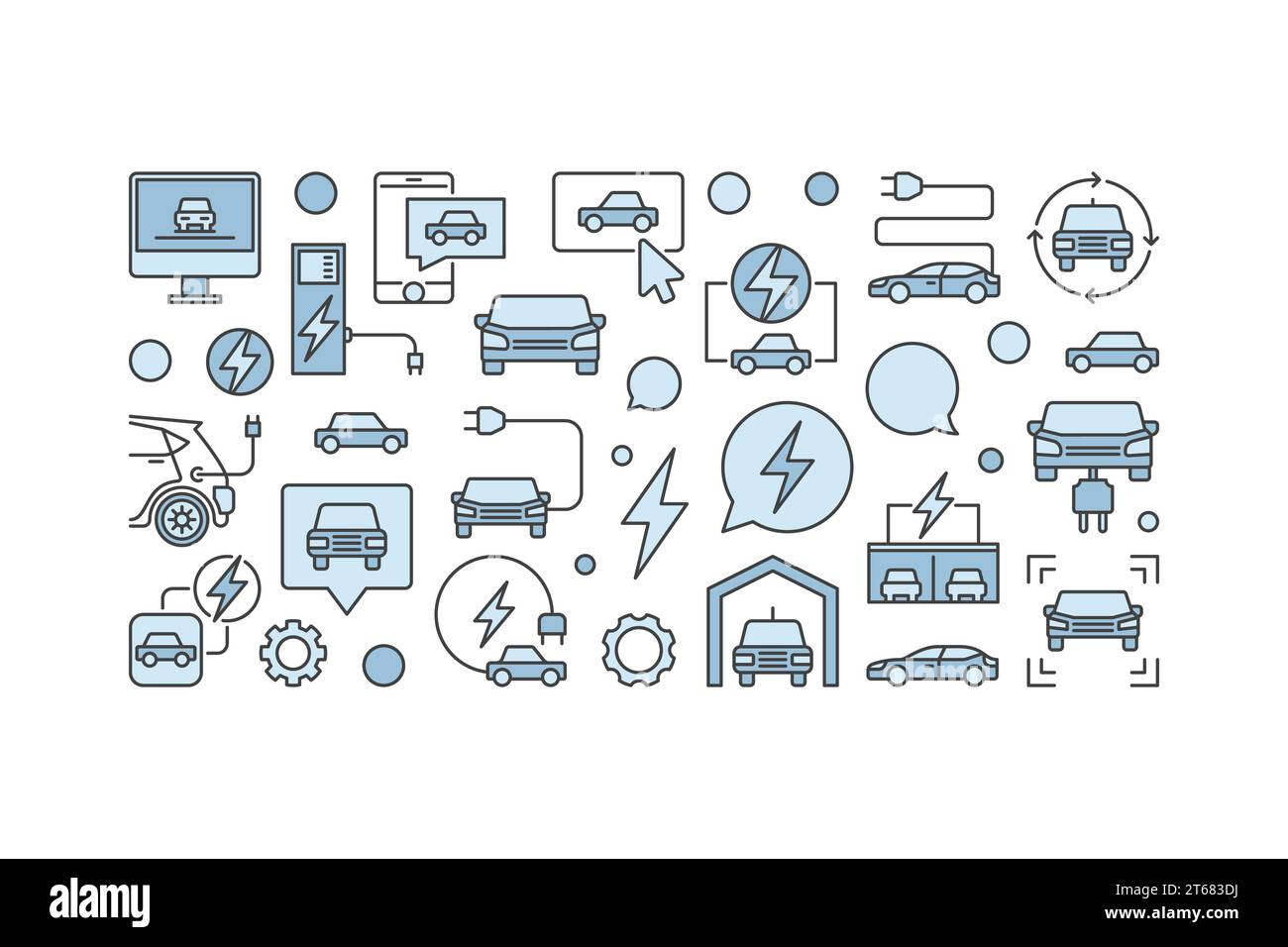 Electric car horizontal blue banner. Vector creative illustration made ...