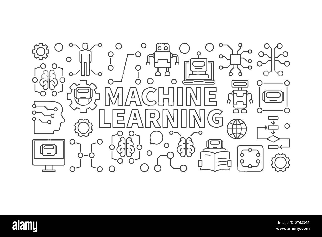 Machine learning vector modern horizontal banner or illustration in ...