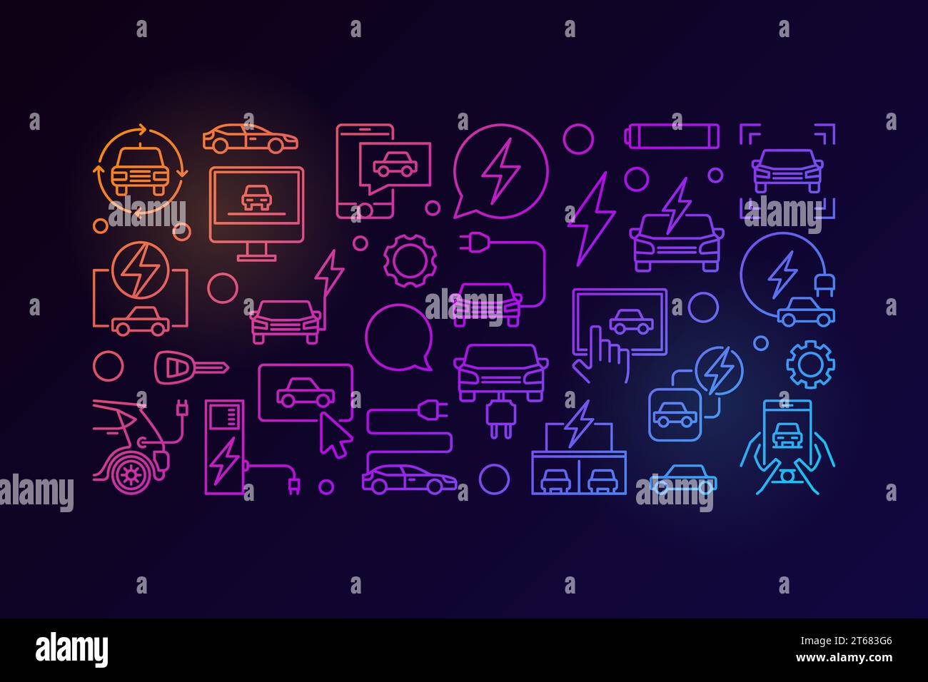 Vector colorful electric vehicle concept outline horizontal banner or ... Vector colorful electric vehicle concept outline horizontal banner or ...