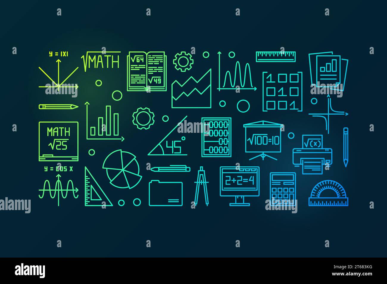 Mathematics vector colorful thin line banner. Vector linear education ...