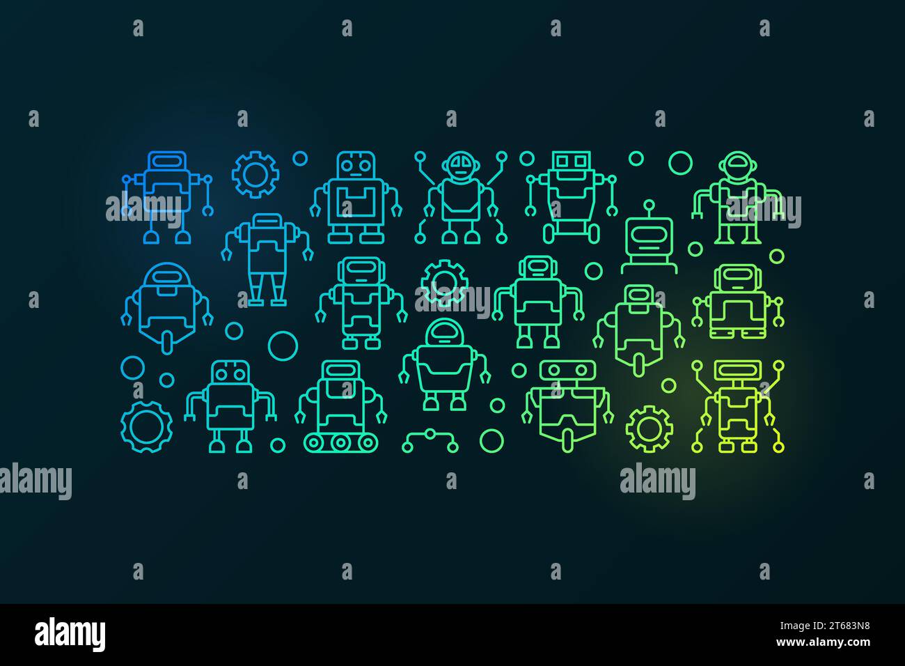 Colorful robots illustration - vector horizontal banner made with ...