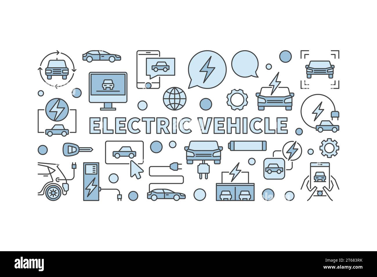 Electric vehicle blue illustration. Vector EV horizontal creative ...