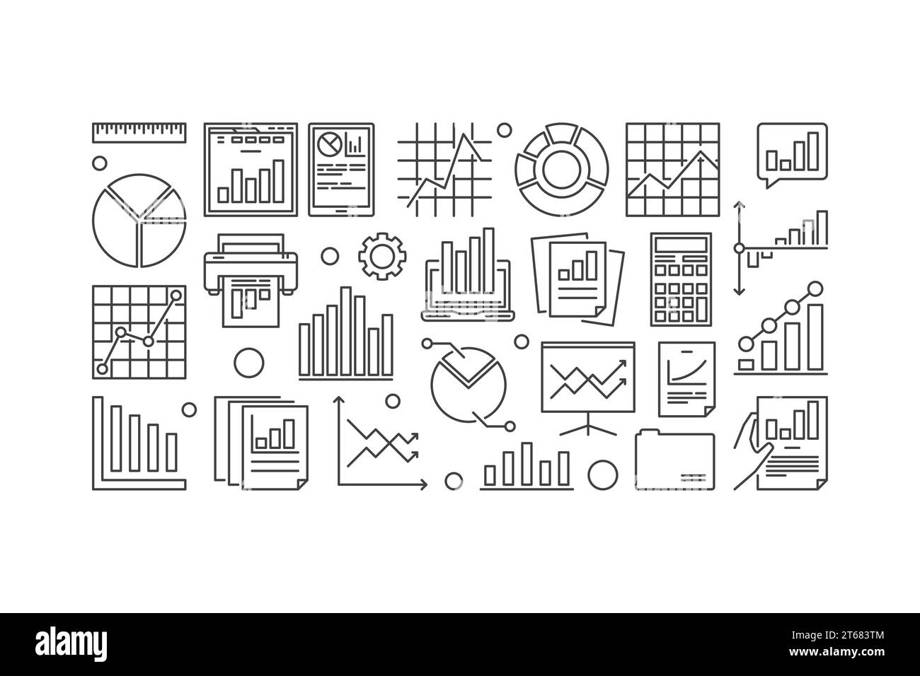 Business data analytics vector minimal concept illustration in outline ...