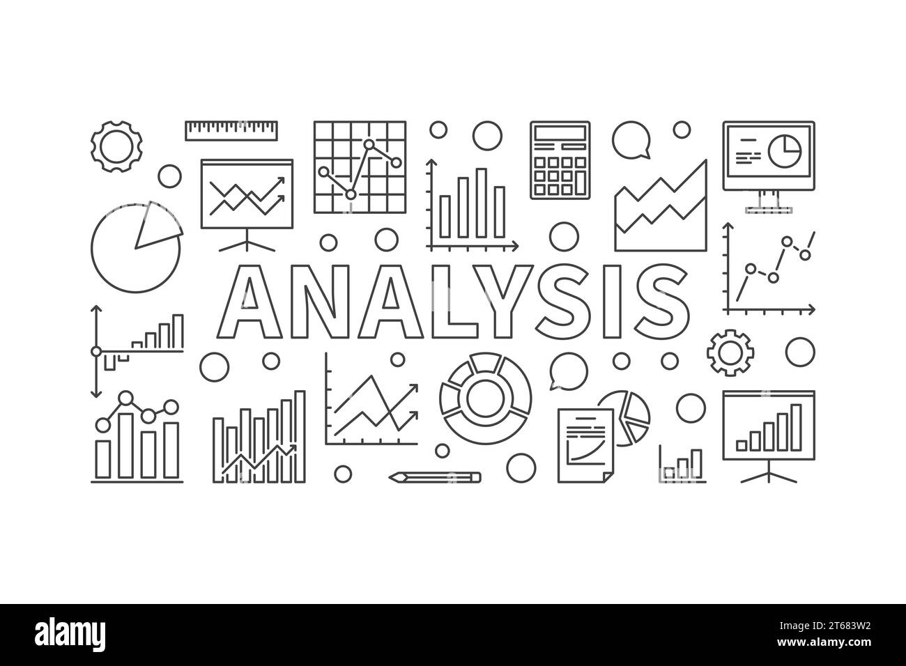 Analysis vector horizontal banner or illustration in thin line style on ...