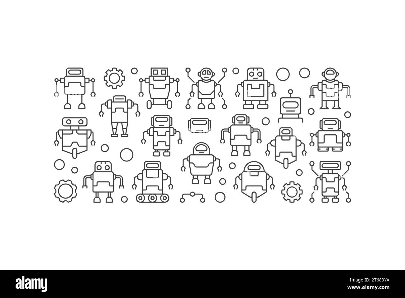 Robots vector minimal banner or illustration in outline style on white ...