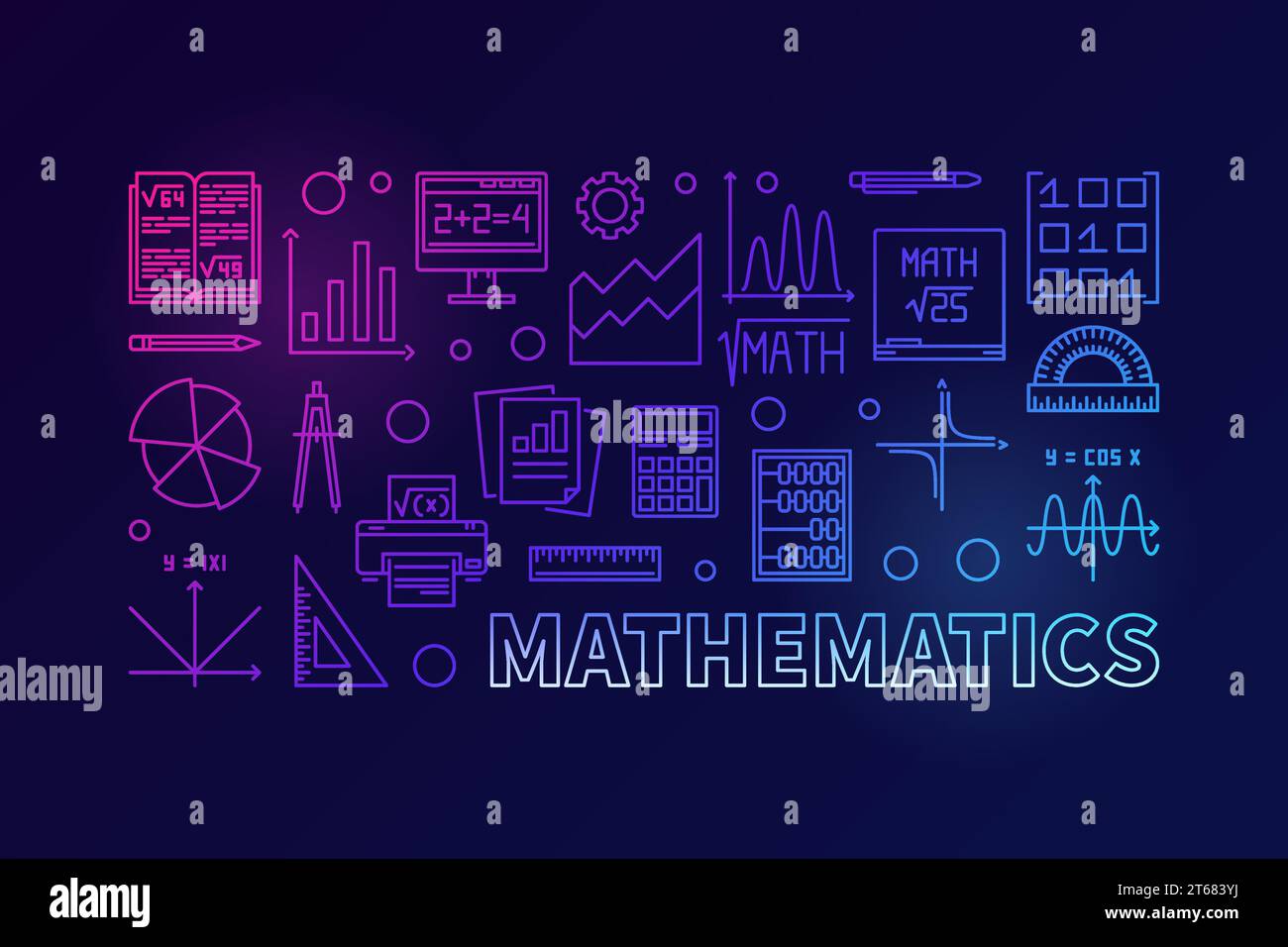 Vector mathematics colorful modern line illustration on dark background ...