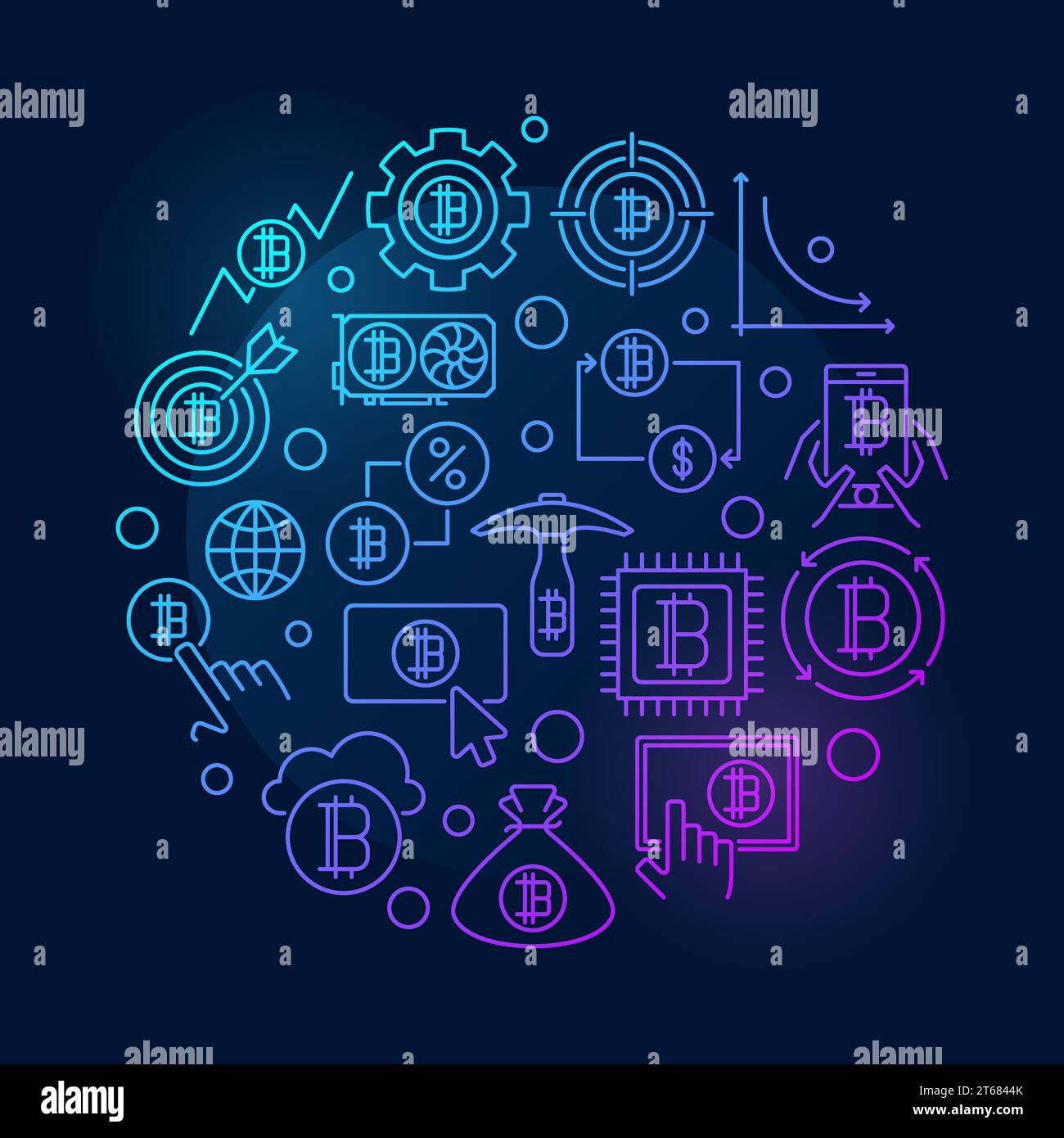Colorful crypto currency round symbol. Vector cryptocurrency outline ...