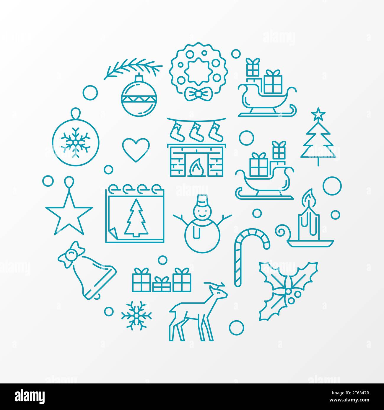 Merry Christmas line illustration. Vector Xmas blue greeting card or ...