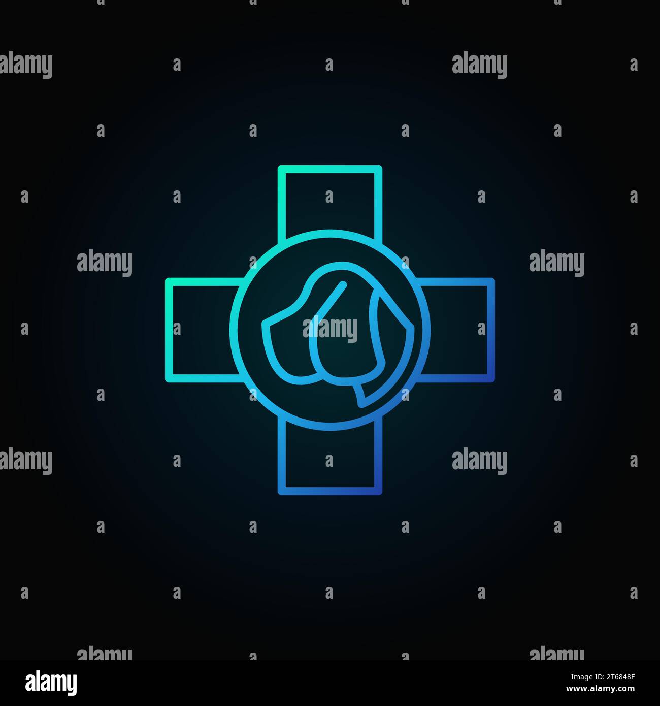Dog head in cross outline blue icon - vector veterinary concept symbol ...